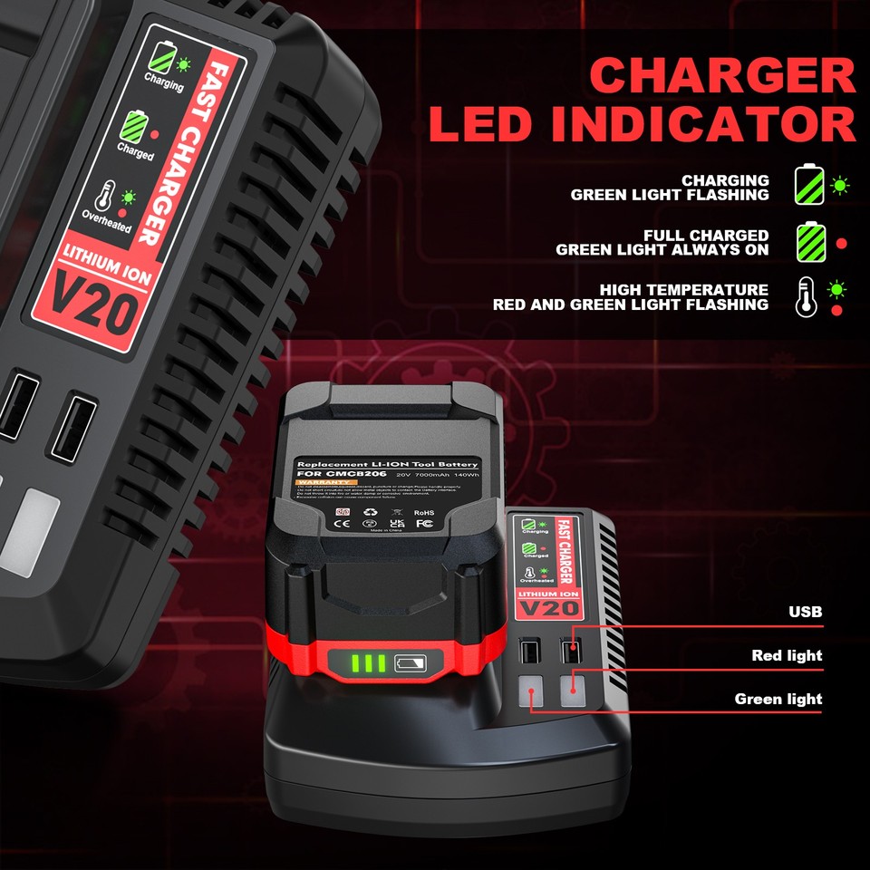 8.0Ah For Craftsman V20 20 Volt MAX Lithium Battery CMCB204 CMCB202 ...