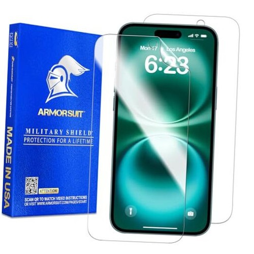 2 Pack for iPhone 16 Screen Protector Case Friendly MilitaryShield HD ...