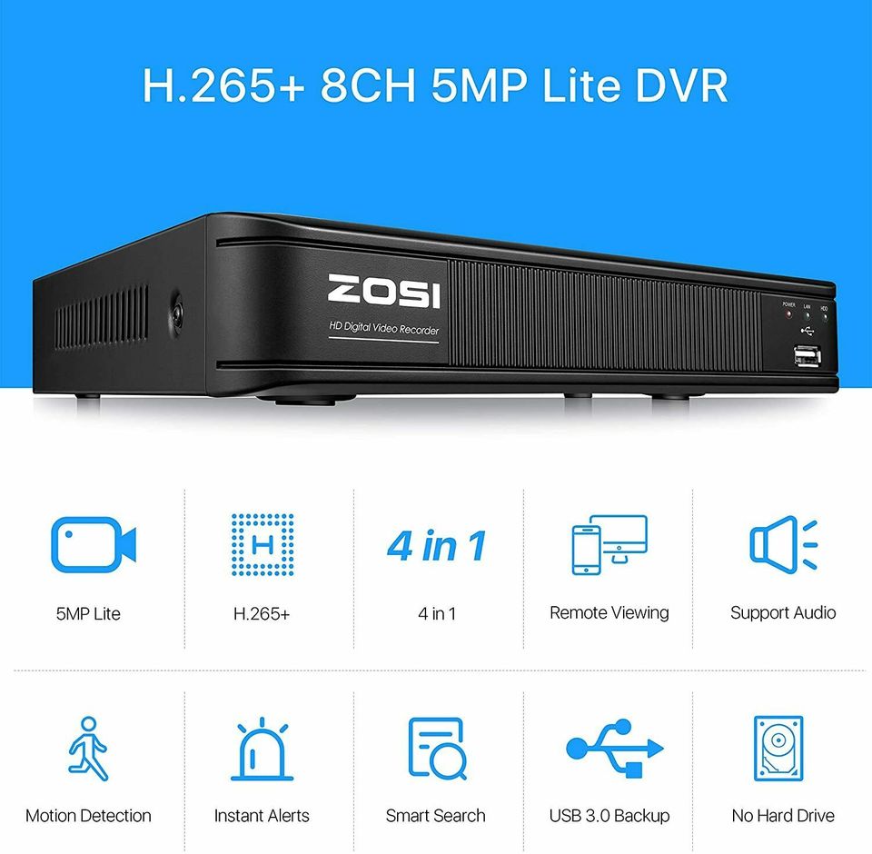 ZOSI H.265+ 8CH 5MP Lite DVR 1080P Camera Home Security Outdoor CCTV ...