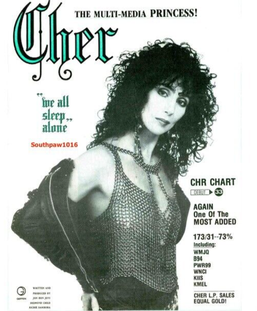 1987 Cher "We All Sleep Alone" Song Release Music Industry Promo ...