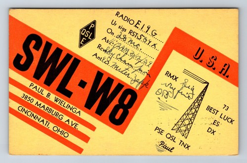 Vintage Ham Radio Amateur QSL QSO Postcard SWL-W8 Cincinnati, Ohio 1939 | eBay