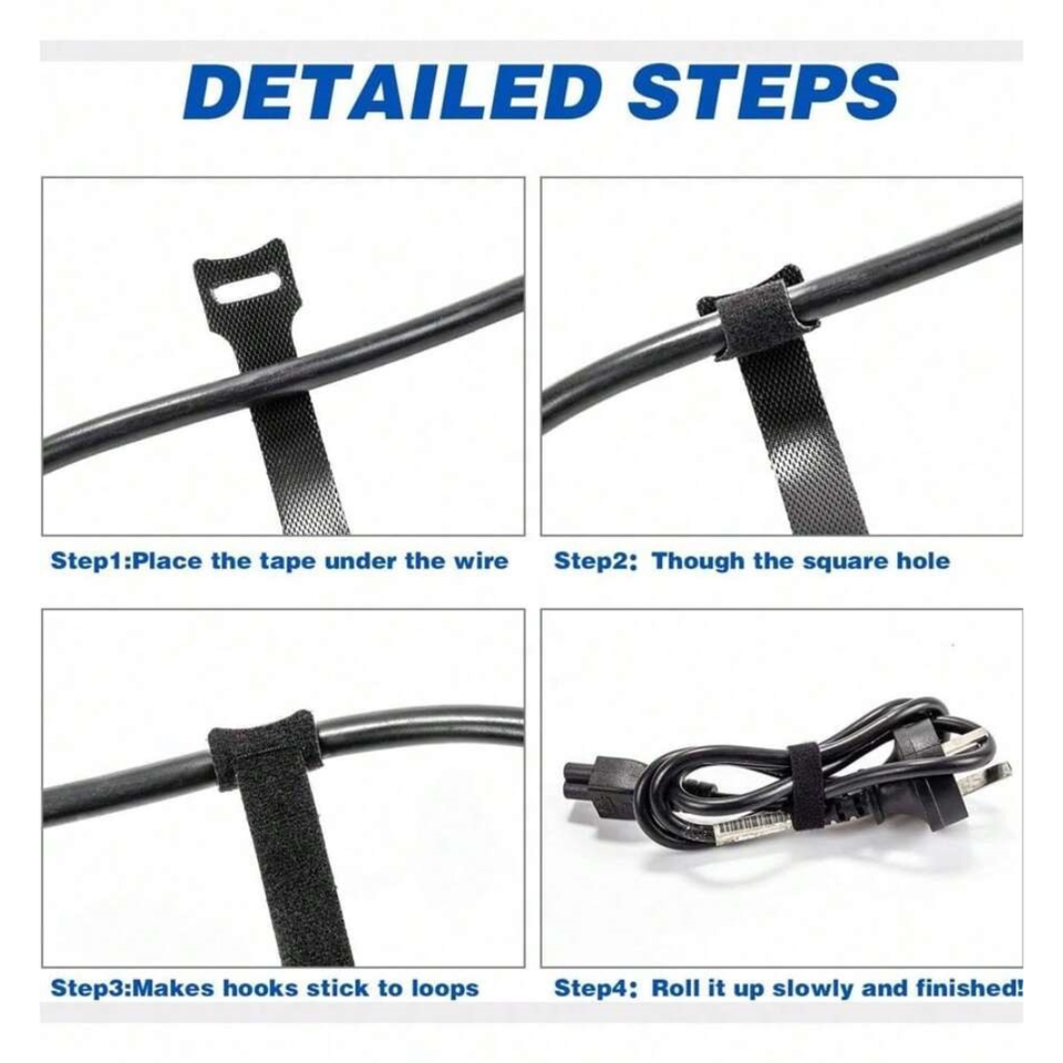50pcs Reusable Black Hook & Loop Cable Ties – Wire Management Straps ...
