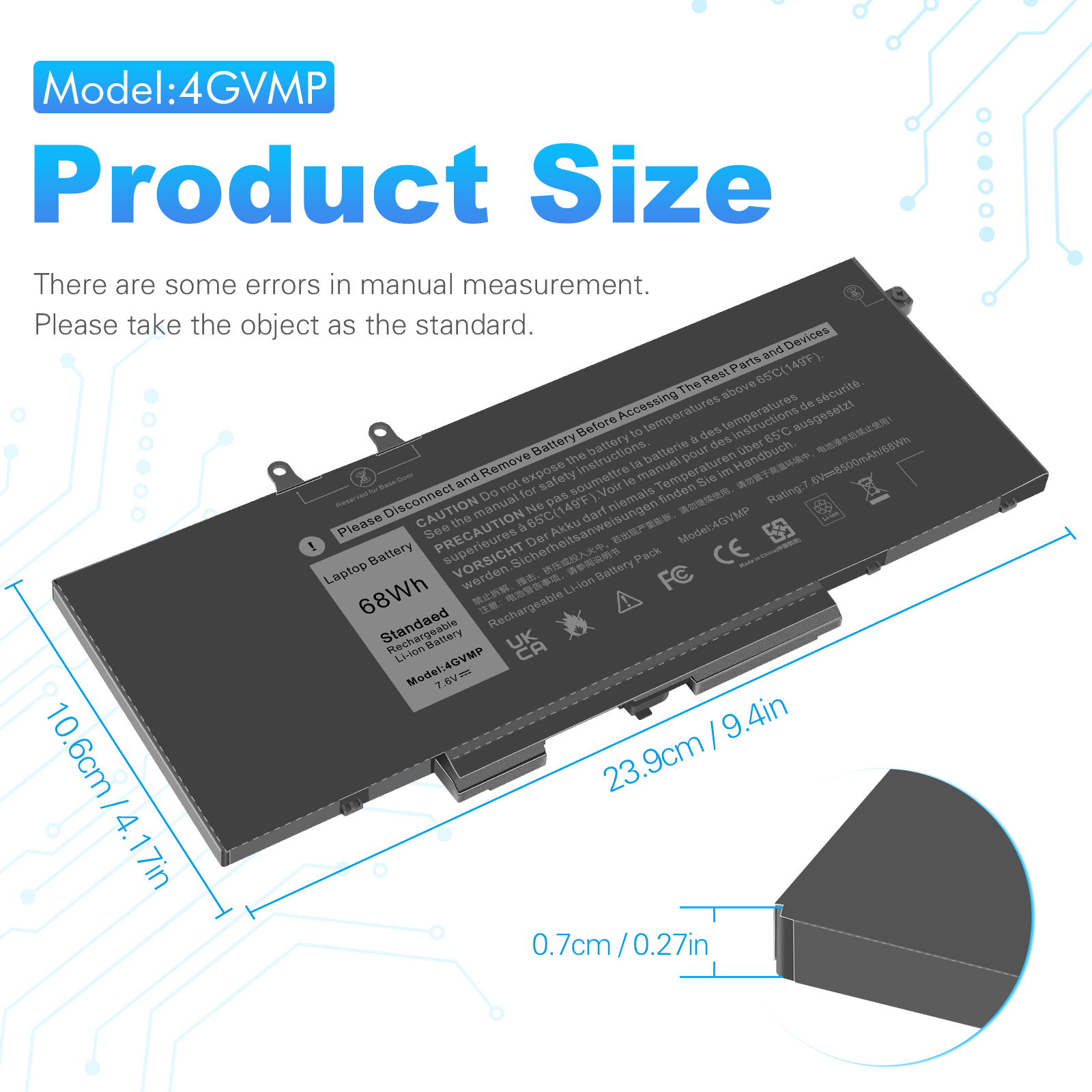 4GVMP 68Wh Battery For Dell Latitude 5510 5400 5500 Precision 3540 ...