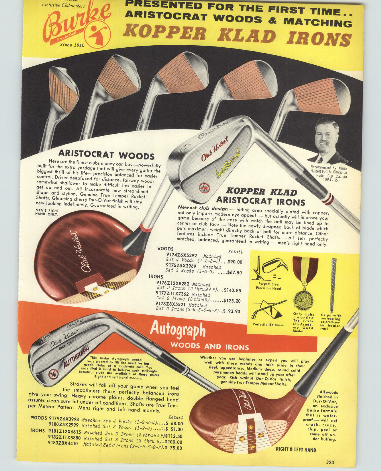 1957 PAPER AD Chick Harbert Burke Kopper Klad Golf Clubs Woods Irons ...