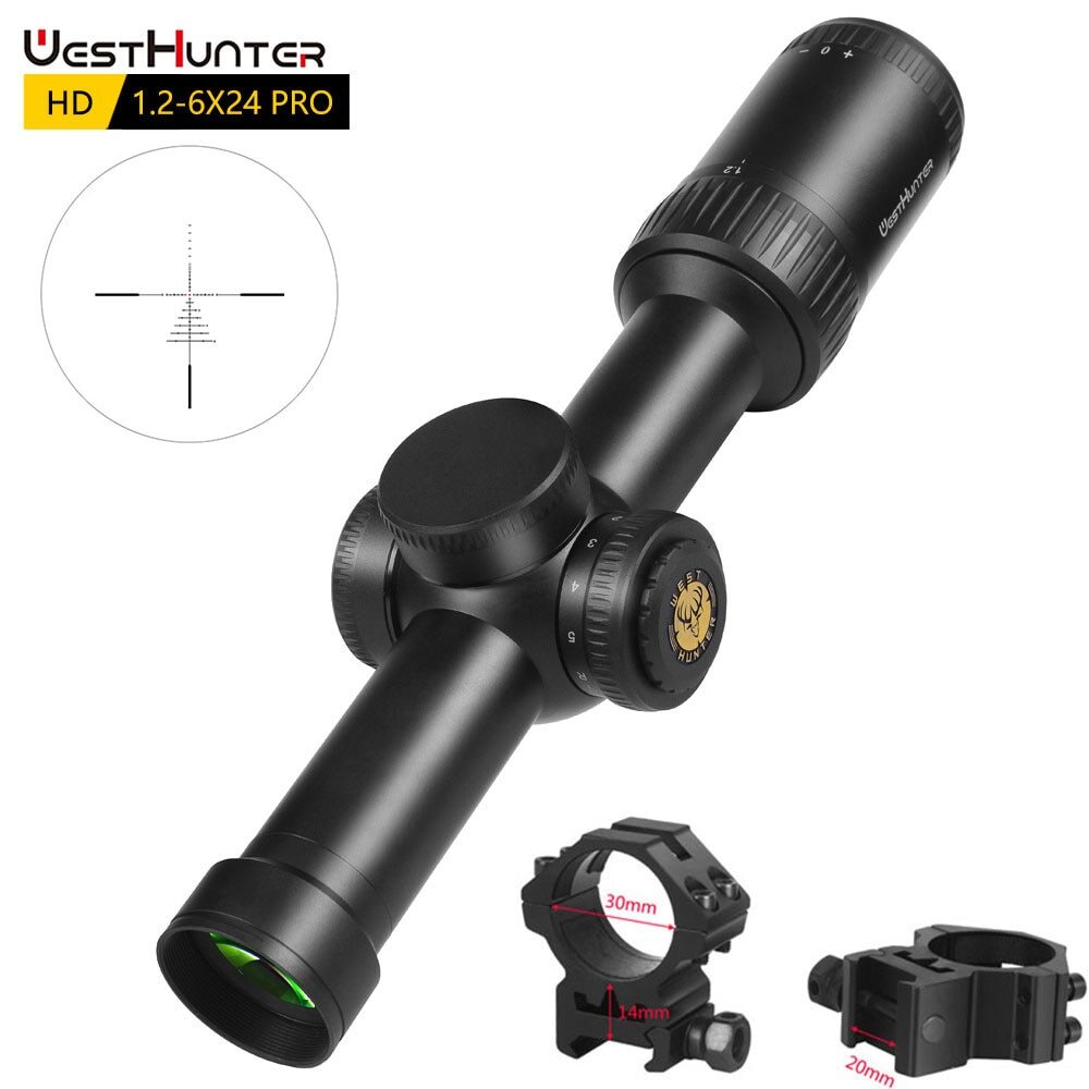 WestHunter HD 1.2-6X24 IR Pro Hunting Scope Illuminated Glass Etched ...