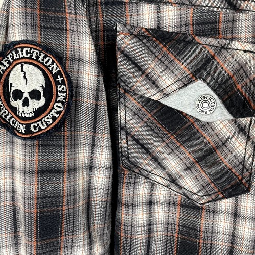 AFFLICTION BLACK PREMIUM Mens Flannel Printed Hooded Shacket Streetwear ...