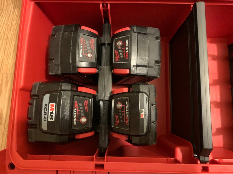 M18 Battery Holder for Milwaukee Packout Deep Organizer (Holds 4 ...