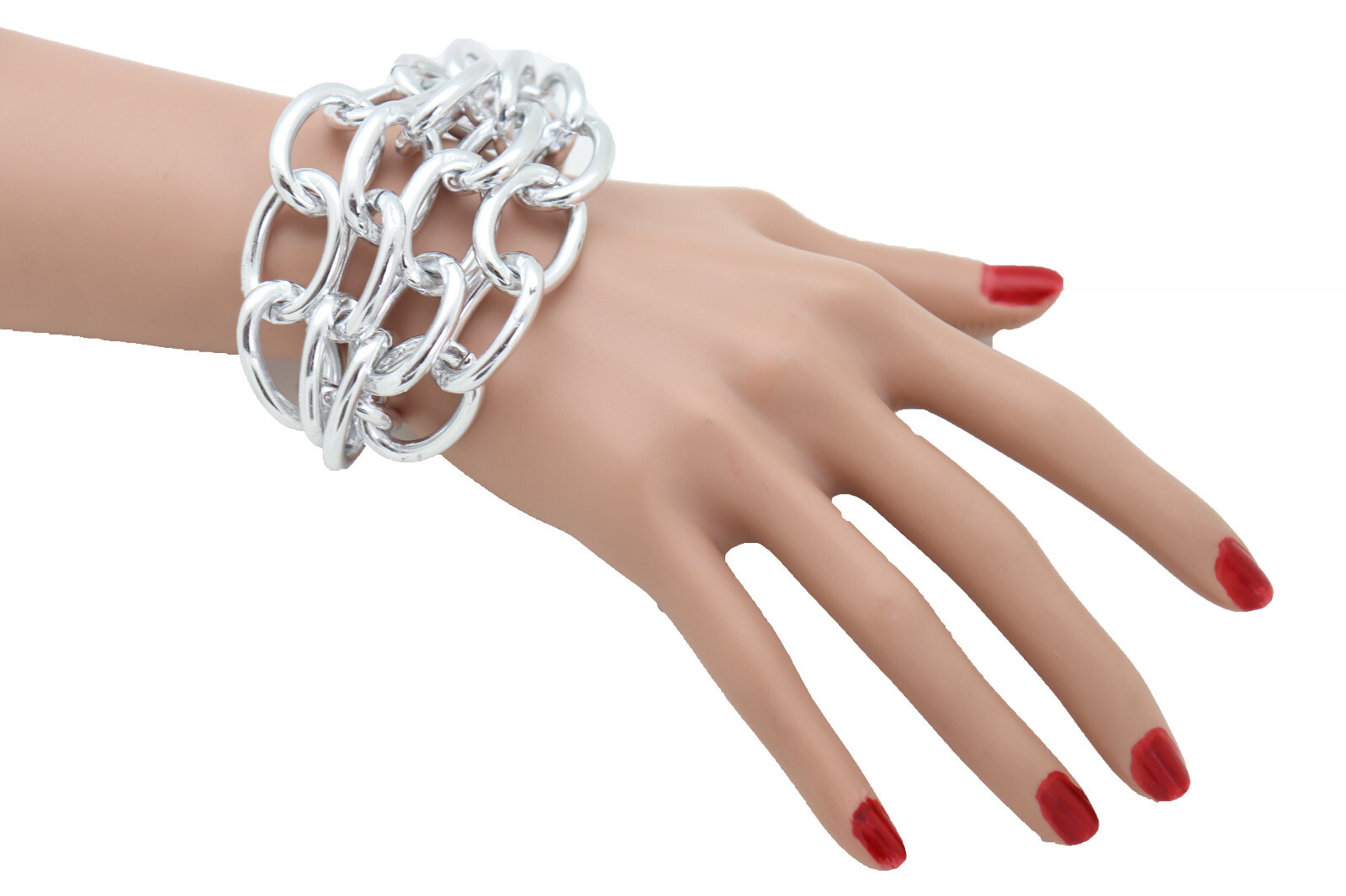 Women Wrist Bracelet Strand Silver Metal Chain Link Striking Fun ...