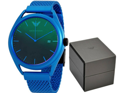 Emporio Armani Matteo Men's Quartz Black Dial Blue Aluminum 43mm Watch ...