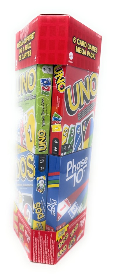 NEW Mattel UNO Mega Pack Ono 99, DOS, Phase 10, UNO All Wild, 6 Card ...
