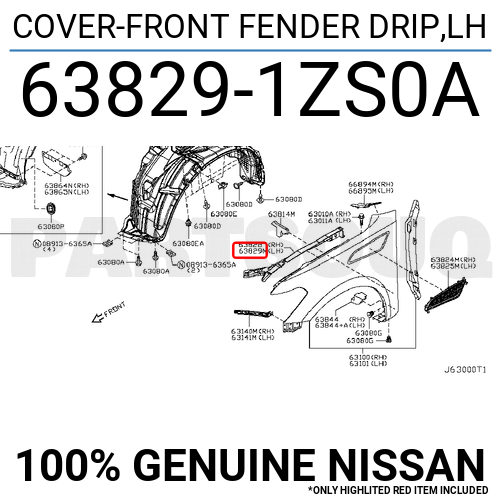 638291ZS0A Genuine Nissan COVER-FRONT FENDER DRIP,LH 63829-1ZS0A | eBay