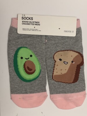 FOREVER 21 Ankle Socks Avocado & Toast Print One Size NWT Grey Women’s ...