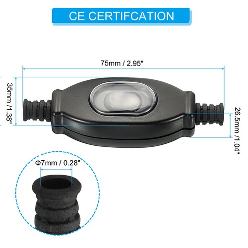 7mm Inline Cord Switch, Waterproof Appliance Switch 250V 3A Rocker ...