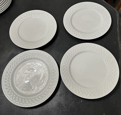 Mayfair and Jackson Dessert Plates White Basketweave Border Set of 4 ...