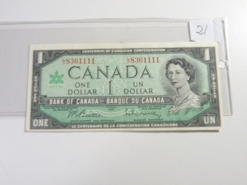 CANADA BANKNOTE 1967 1 DOLLAR 100 YEARS OF CANADA SERIAL NUMBER PREFIX ...