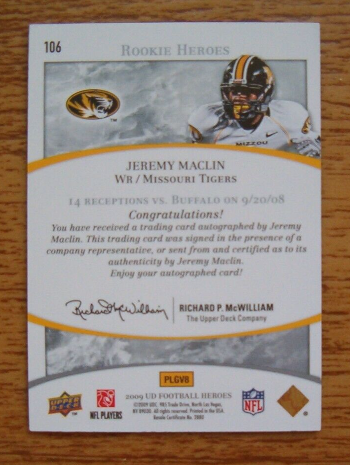 2009 Upper Deck On Card Autograph #55/99 card #106 Jeremy Maclin ...