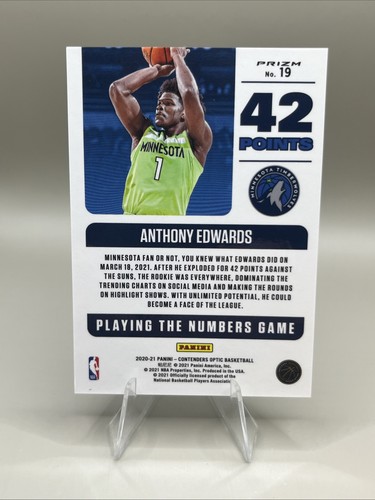 2020 Contenders Optic Anthony Edwards Rookie Silver Prizm Playing ...