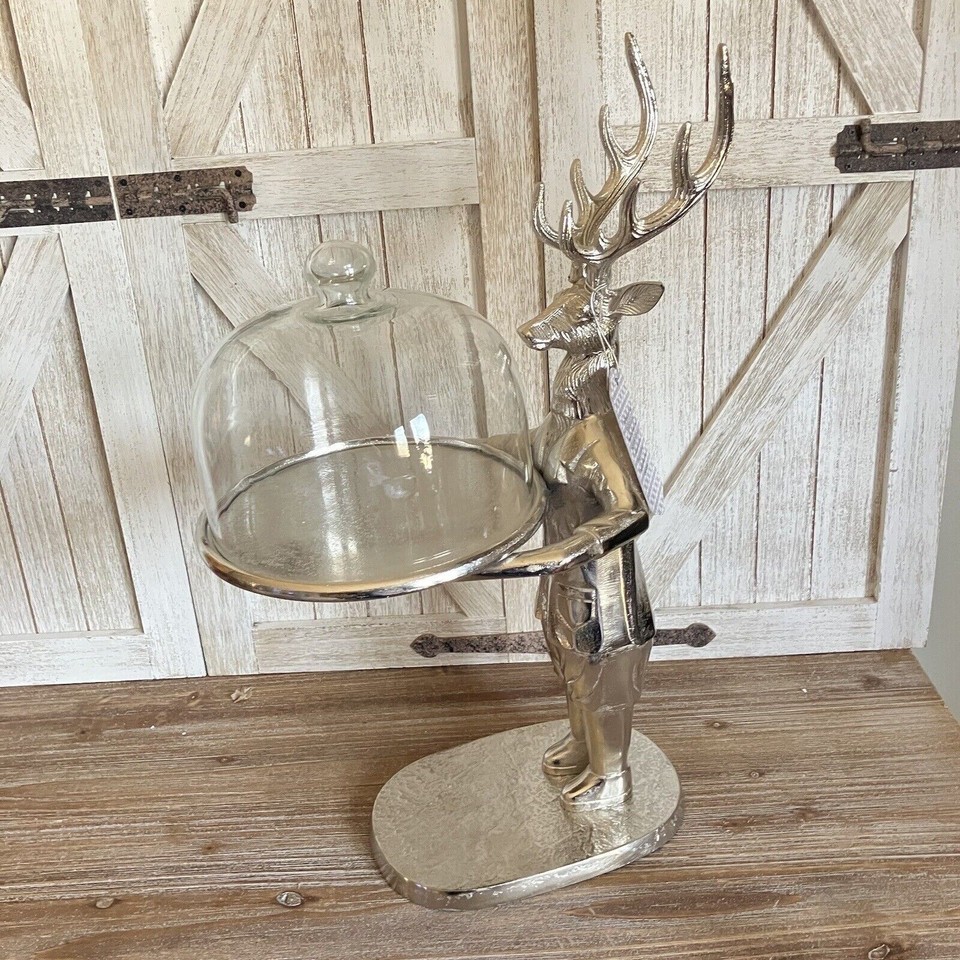 Silver Stag Butler Reindeer Deer Statue Holding Tray Sandwich Cookie ...