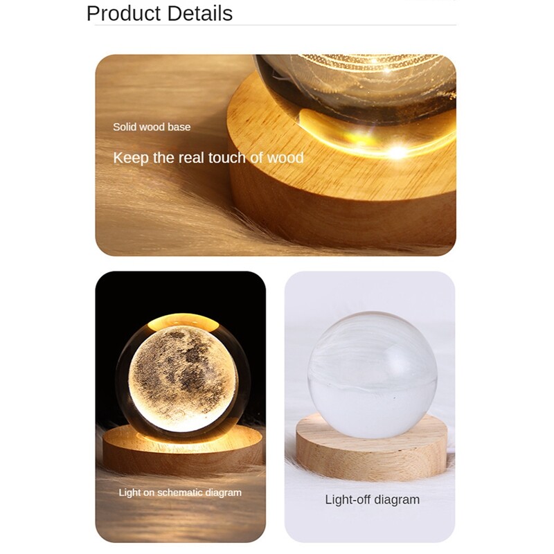 Crystal Ball Night Light with Base LED Table Lamp Lighted Stars Galaxy ...