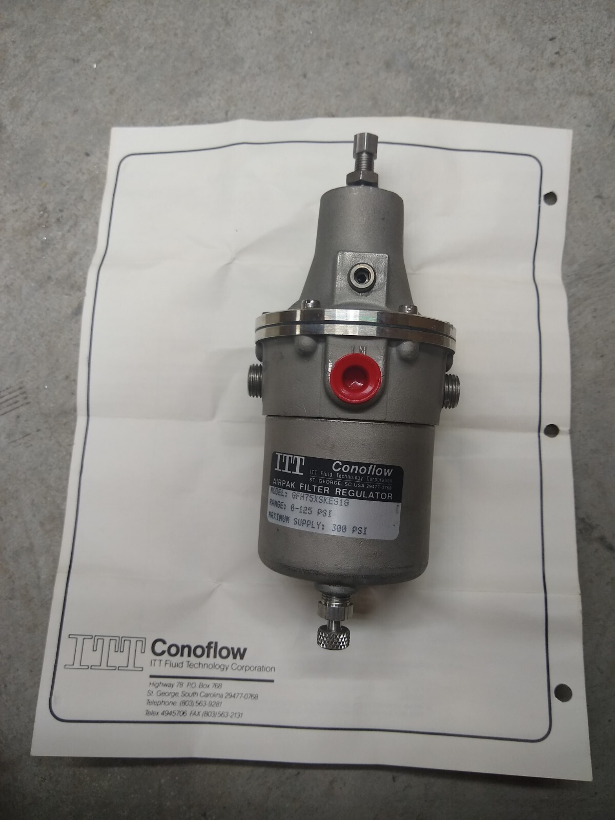 ITT Conoflow 1/4"NPT Filter Regulator, Range: 0-125 psi, 300 psi ...