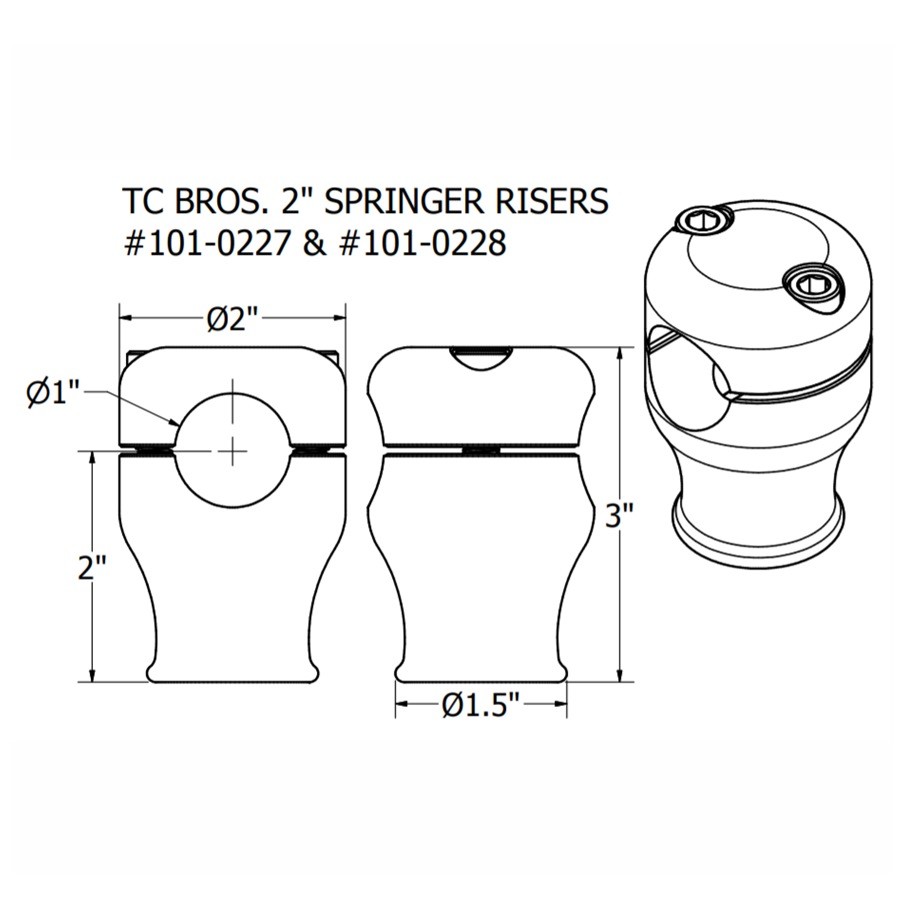 TC Bros. 2" Chrome Springer Risers for 1" Handlebars chopper bobber ...