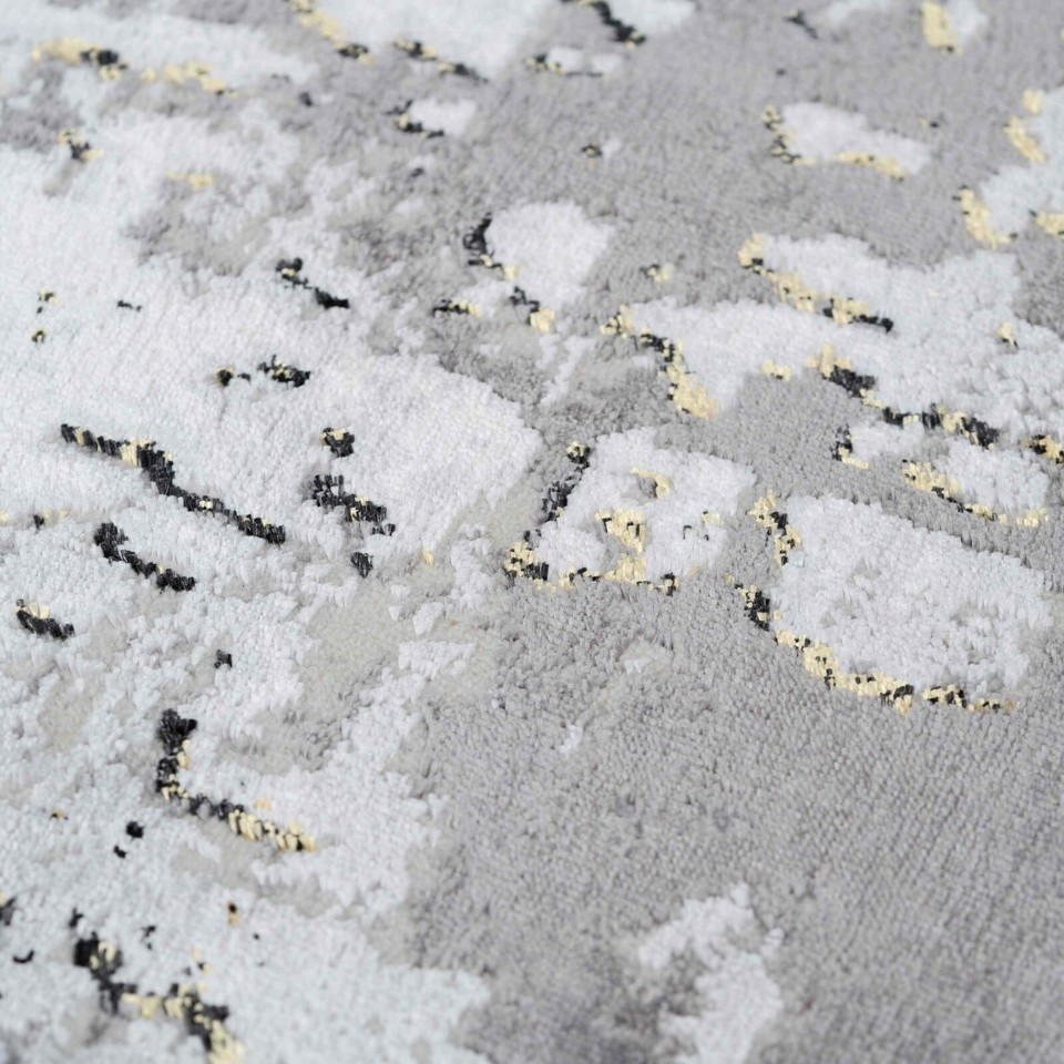 Super Soft Grey & Gold Rugs for Dining Room 100% Polyester Metallic ...