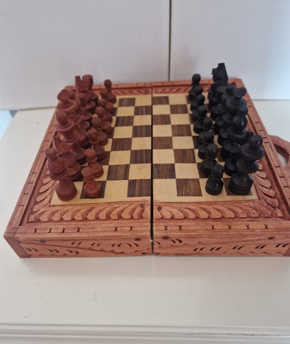 Portable Chess Set with Wooden Pieces and Foldable Board in Carry Case ...