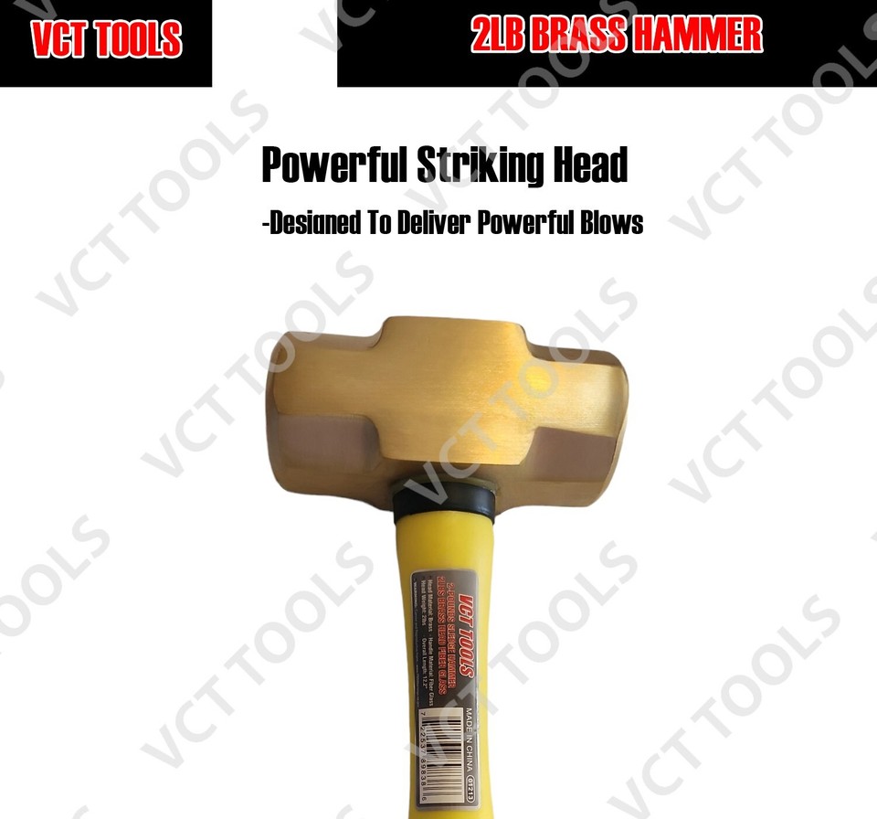 2 Pound Solid Brass Hammer with Fiberglass Handle Non Marring Non ...