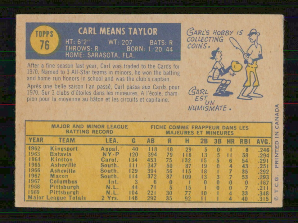 1970 OPC O-PEE-CHEE BASEBALL # 76 CARL TAYLOR 16267 | eBay