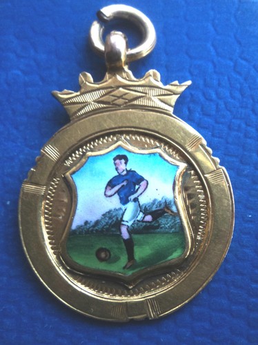 9ct Gold & Enamel Watch Fob Medal - Football 1932 Ribchester FC Ribble ...