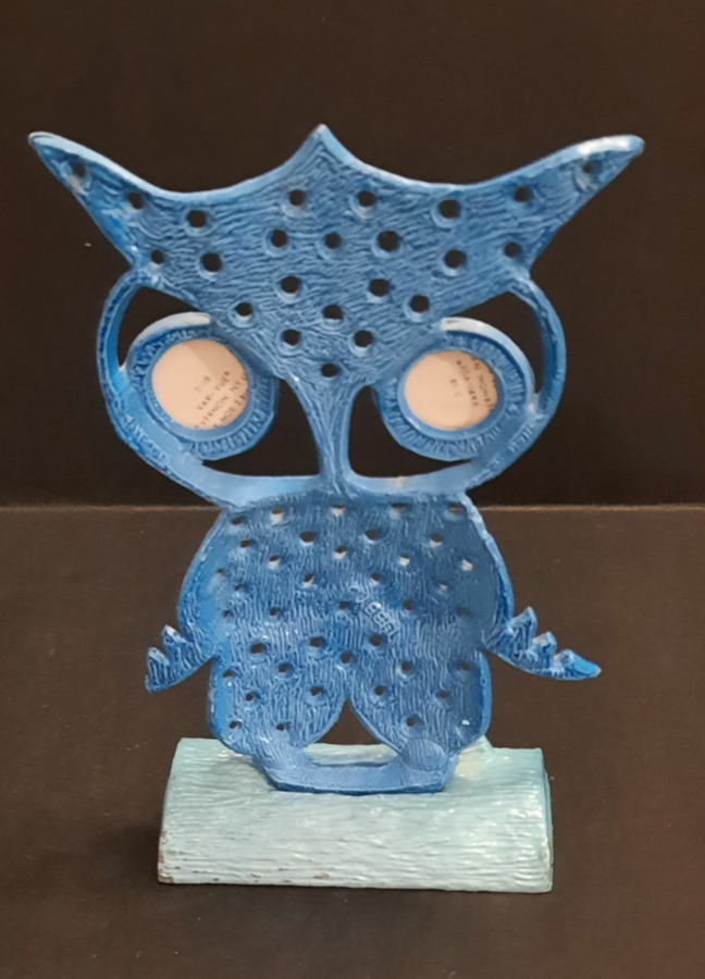 VTG LIBBY BLUE METAL OWL EARRING HOLDER CADDY VARI- VUE SWIRL EYES 1960 ...