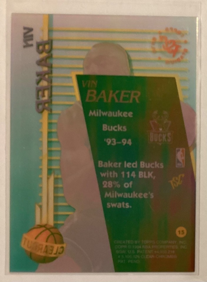 1994-95 Stadium Club Clear Cut Vin Baker #15 Milwaukee Bucks | eBay