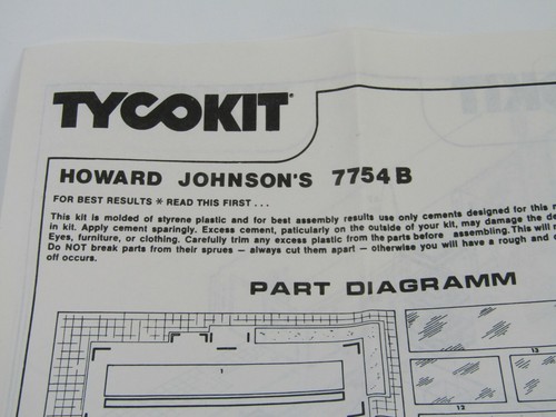 Tyco Kit Howard Johnson's 7754B Part Diagram / Instructions Vintage | eBay