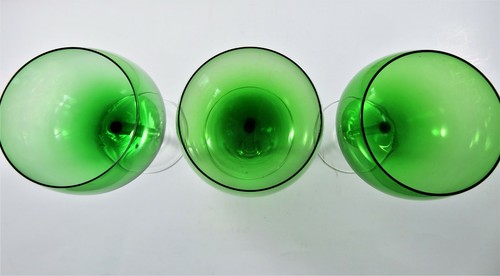 Emerald Green Blown Glass Round Goblets Thin Clear Stems 10 Ounce Set ...