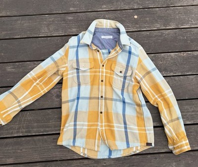 Outerknown Mens L Blanket Shirt Yellow Blue Button Pocket Shacket Plaid ...