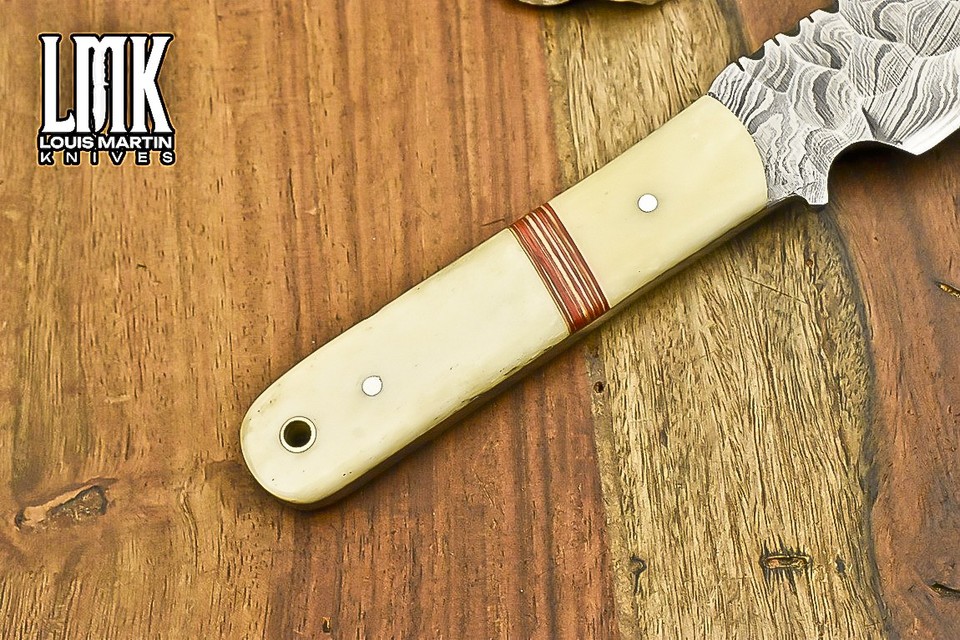 LMK Hand Forged Full Tang Knife Twist Damascus Bone Hunter Veterans ...