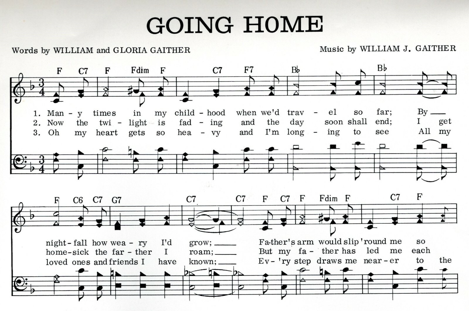 "GOING HOME" Words and Music by William J. & Gloria Gaither- 3 pages ...