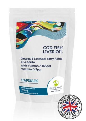 Cod liver 300mg Capsules Vitamin A and D Omega 3 Fish Oil Pack of 1000 ...