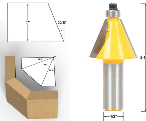 1/2 1/4 Shank 22.5 Degree Router Bit Chamfer Bevel Edging Woodworking ...