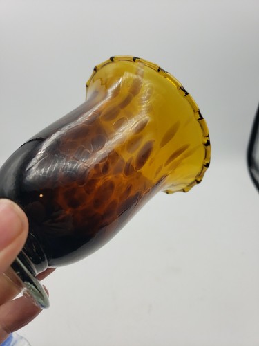 Art Glass Vase Tortoise Turtle Shell Crimped Rim Hand Blown Brown 4.5 ...