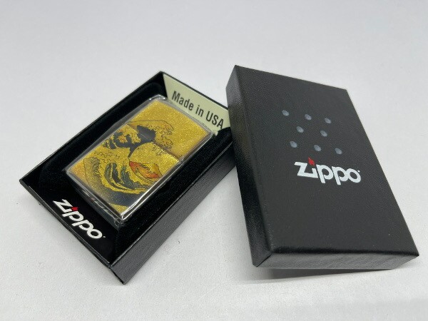 Zippo Japanese Pattern Series ZP Frame Gold Leaf Epoxy Wave Fuji ...