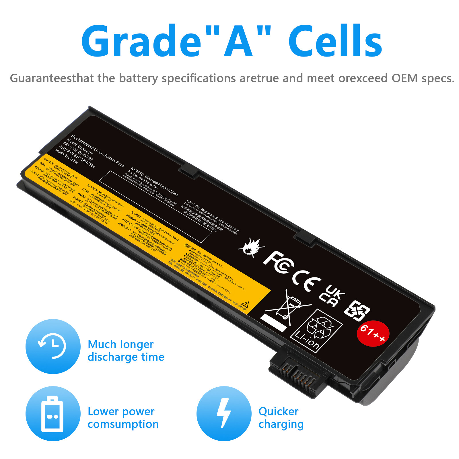 61++ Battery for Lenovo ThinkPad T470 T480 T570 T580 01AV492 01AV423 ...