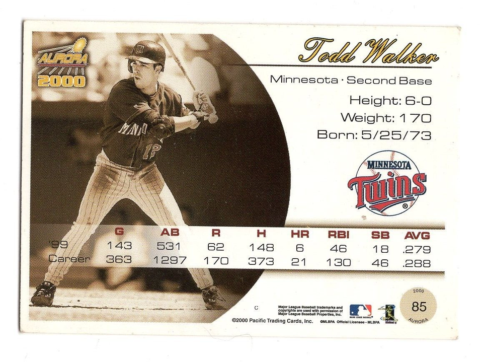 2000 Pacific Aurora Todd Walker #85 Minnesota Twins Baseball Card EX/EX ...