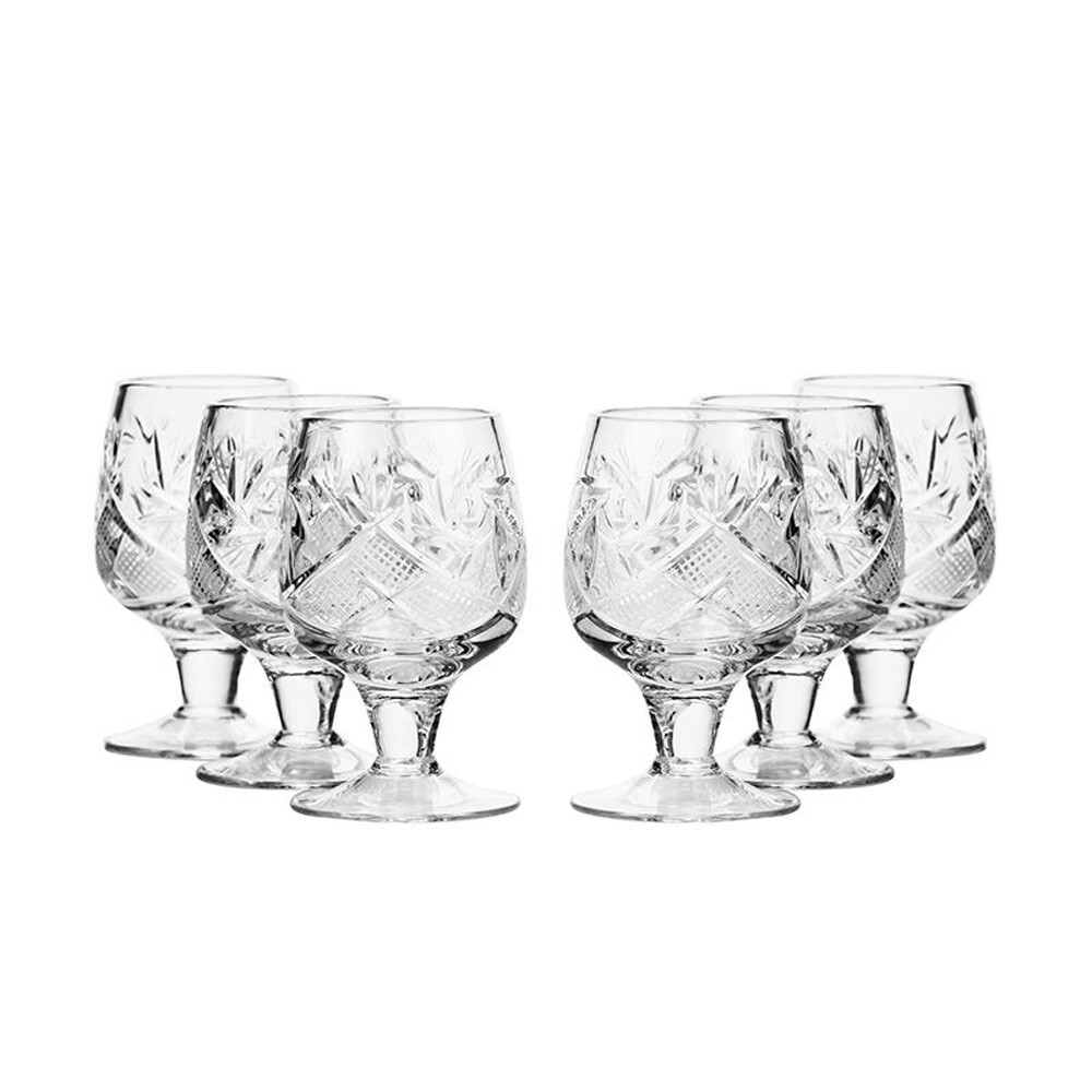 Russian Cut Crystal Glass Decanter & Set of 6 Vodka Shot Glasses USSR ...
