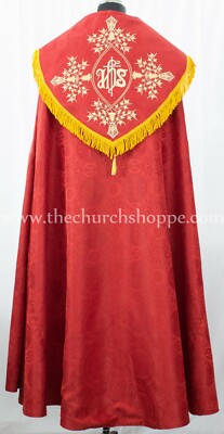 RED Cope & Stole Set with IHS embroidery,capa pluvial,chape,far fronte ...