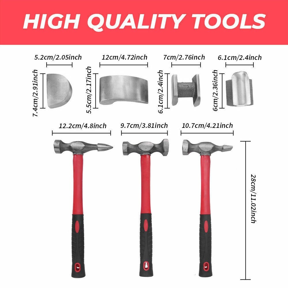 7Pc Auto Car Body Repair Hammer Dolly Panel Dent Beating Tools Roller ...