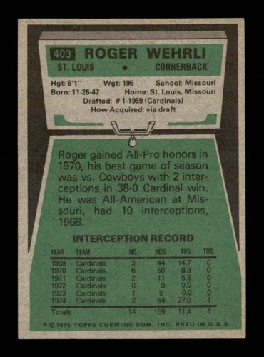 1975 Topps #403 Roger Wehrli EXMT X2695366 | eBay