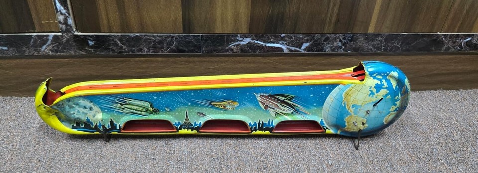 Vintage rare collectible Rocket to the Moon Technofix Tin Toy 1951 made ...