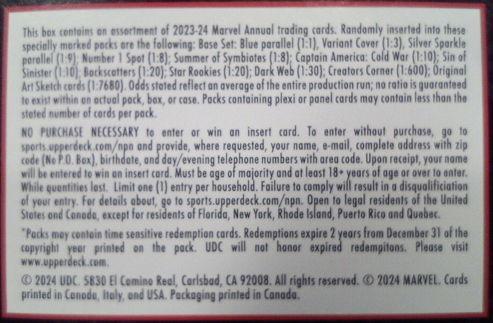 2023-24 Marvel Annual 3x Sealed Packs Exclusive Blaster Box Blue Base ...