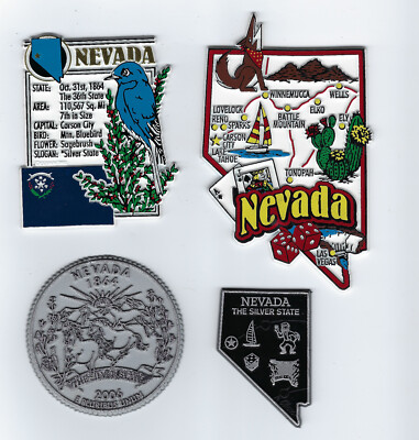 NEVADA MAGNET ASSORTMENT 4 NEW STATE SOUVENIRS including JUMBO MAP ...